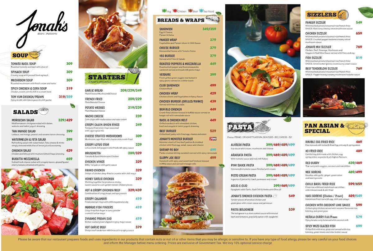 Menu at Jonah's Bistro, Nexus Vijaya Mall, Chennai