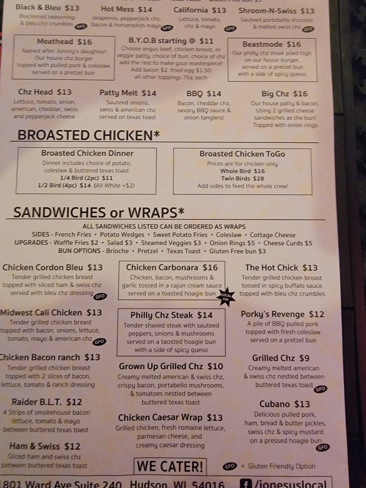 Menu at Jonesy's local pub & bar, Hudson