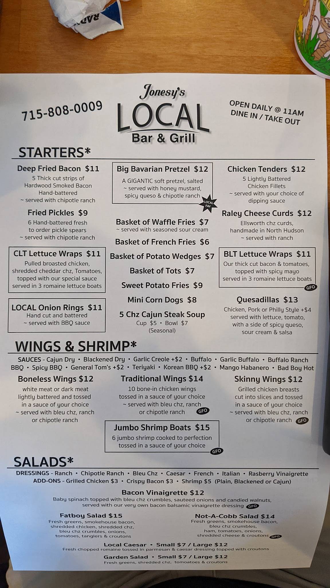 Menu at Jonesy's local pub & bar, Hudson