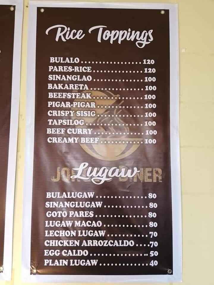 Menu at Jorge's Diner restaurant, Baguio