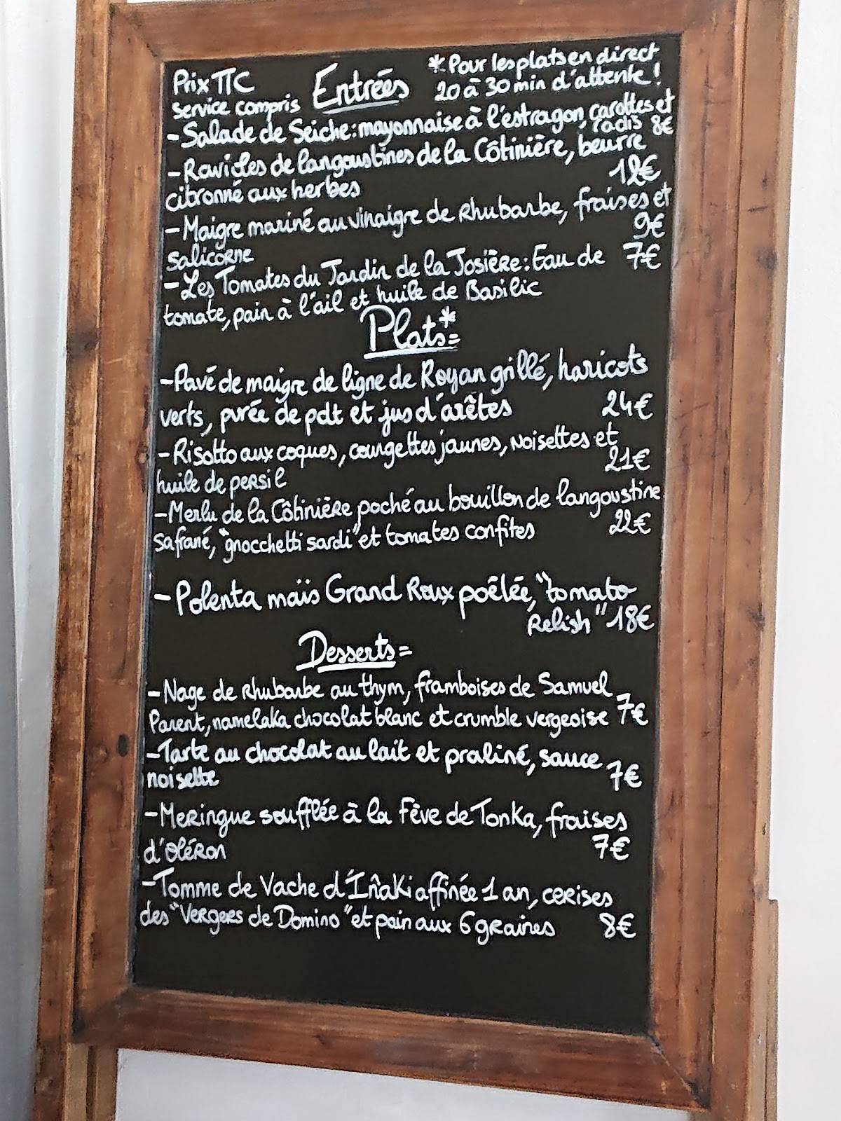 Menu au Jour Du Poisson restaurant, Saint-Denis-d'Oléron