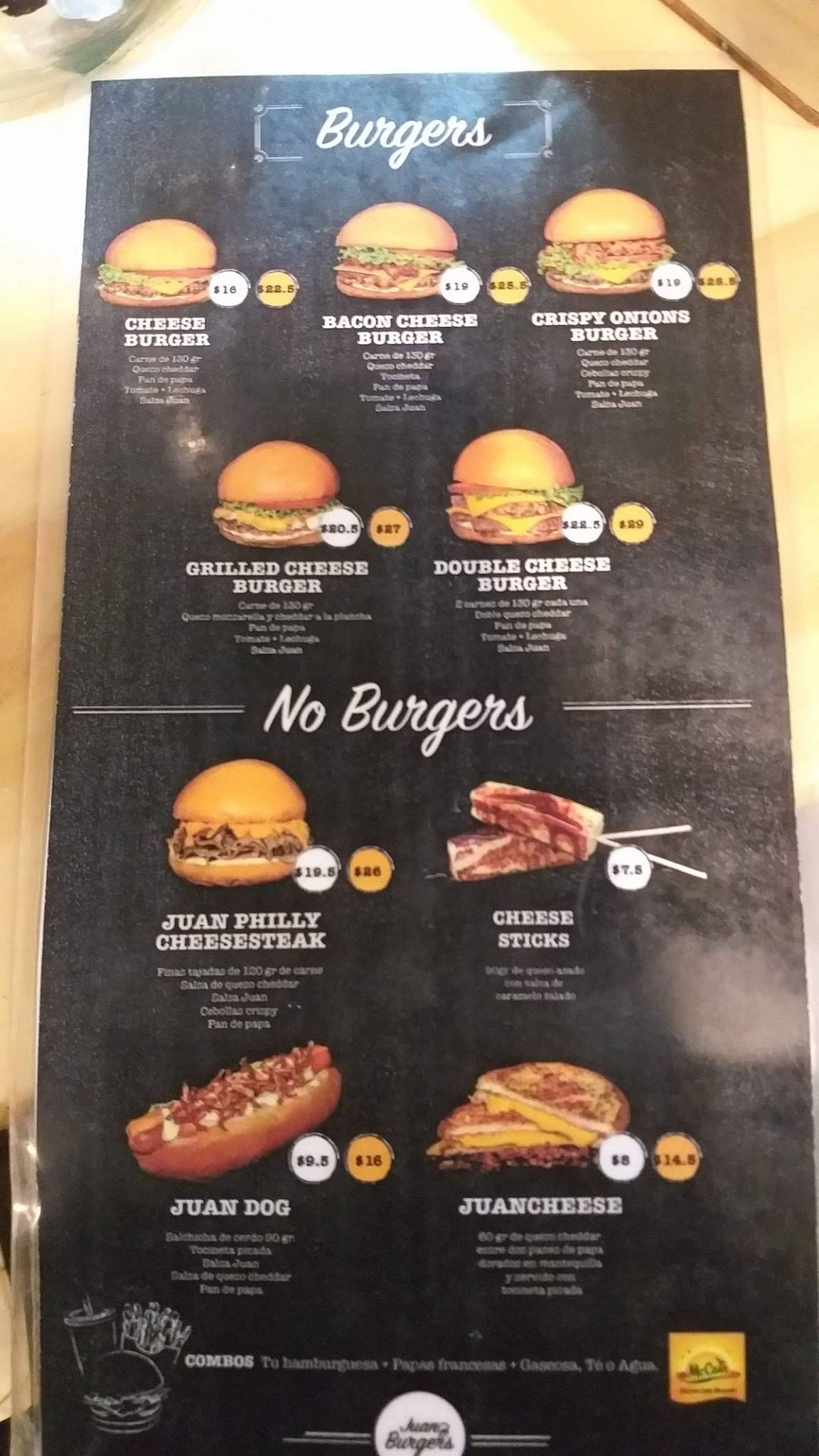 Carta del restaurante Juan Burgers, Bogotá, Cra. 12a #83-75