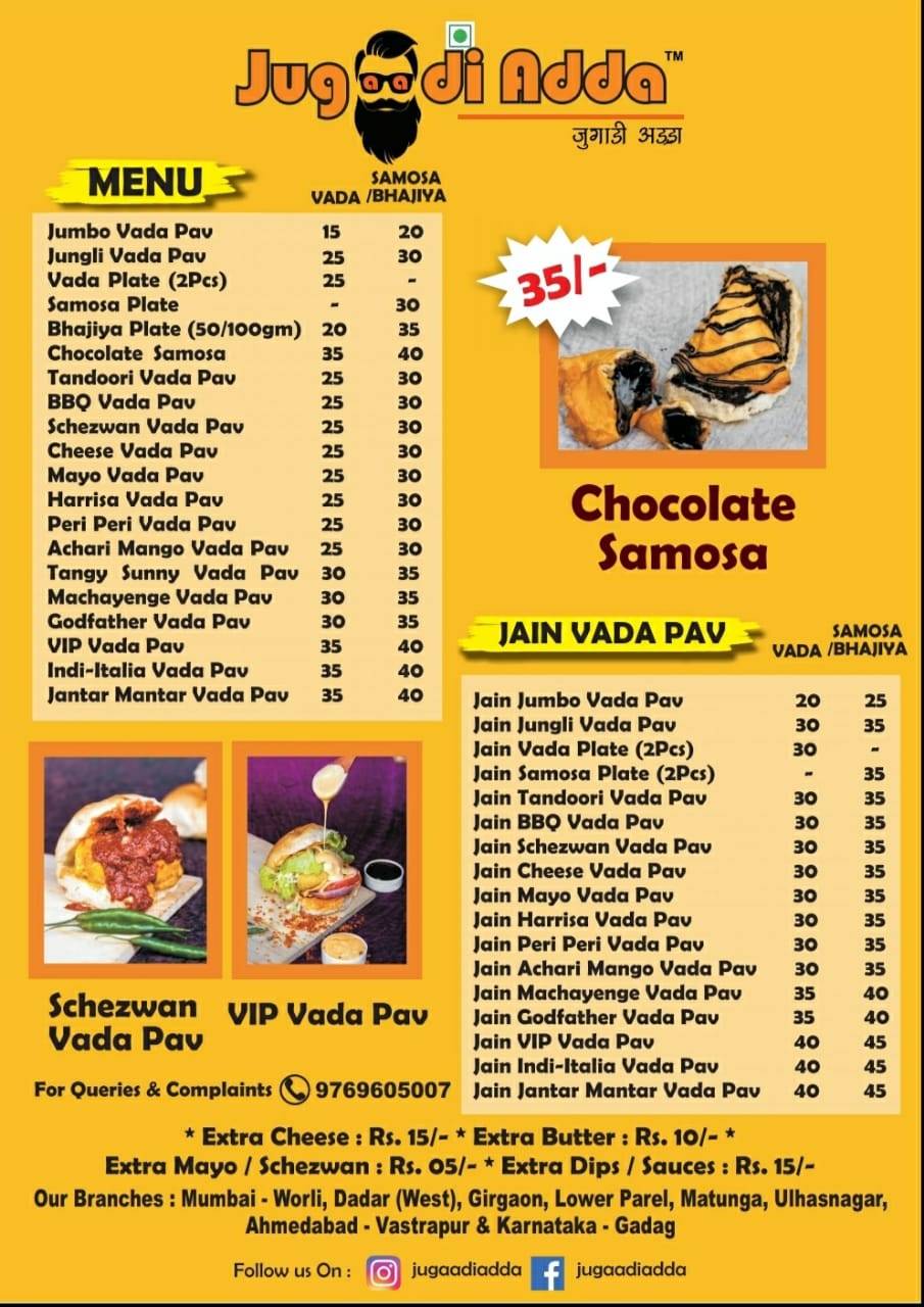 Menu at Jugaadi Adda, Dombivli