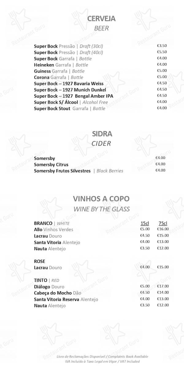 Menu at Jupiter Lisboa Hotel - Rooftop & Spa pub & bar, Lisbon