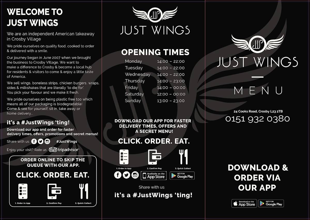 Menu at Just Wings Crosby restaurant, Liverpool, 24 Cooks Rd