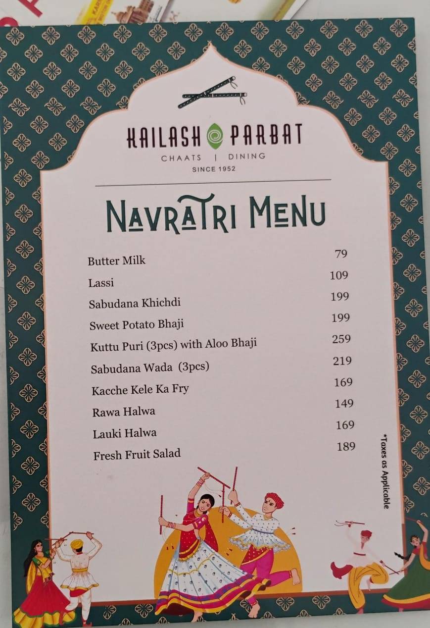 Menu at KAILASH PARBAT HSR Layout Veg Restaurant, Bengaluru