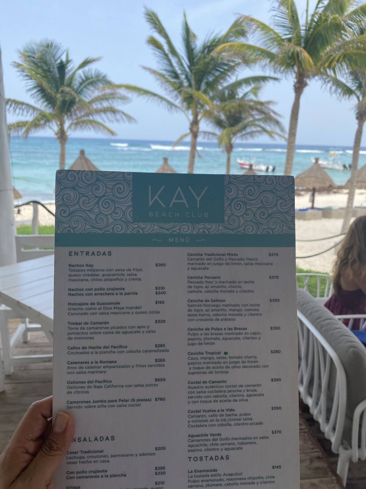 Menu at KAY Beach Club, Mexico