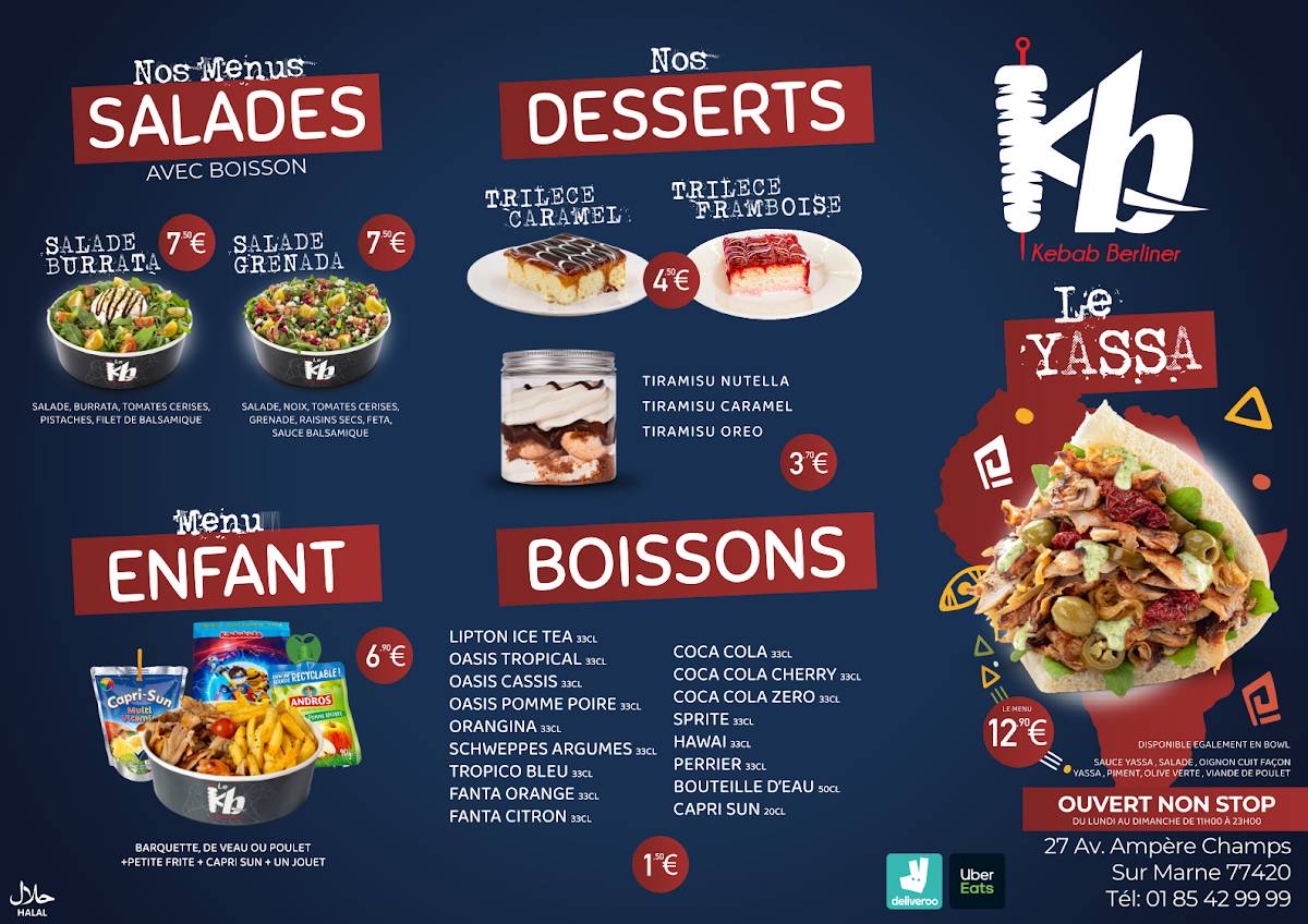 Menu au KB - Kebab Berliner restaurant, Champs-sur-Marne