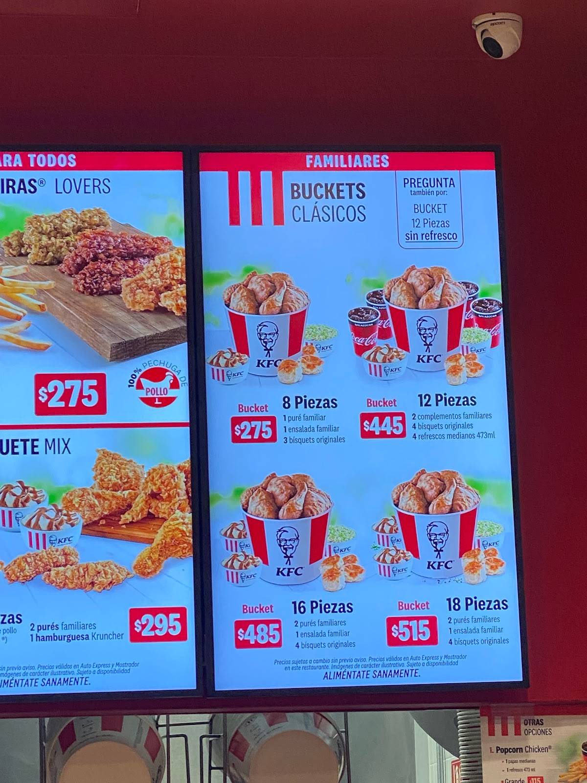 Carta del restaurante KFC, Acapulco