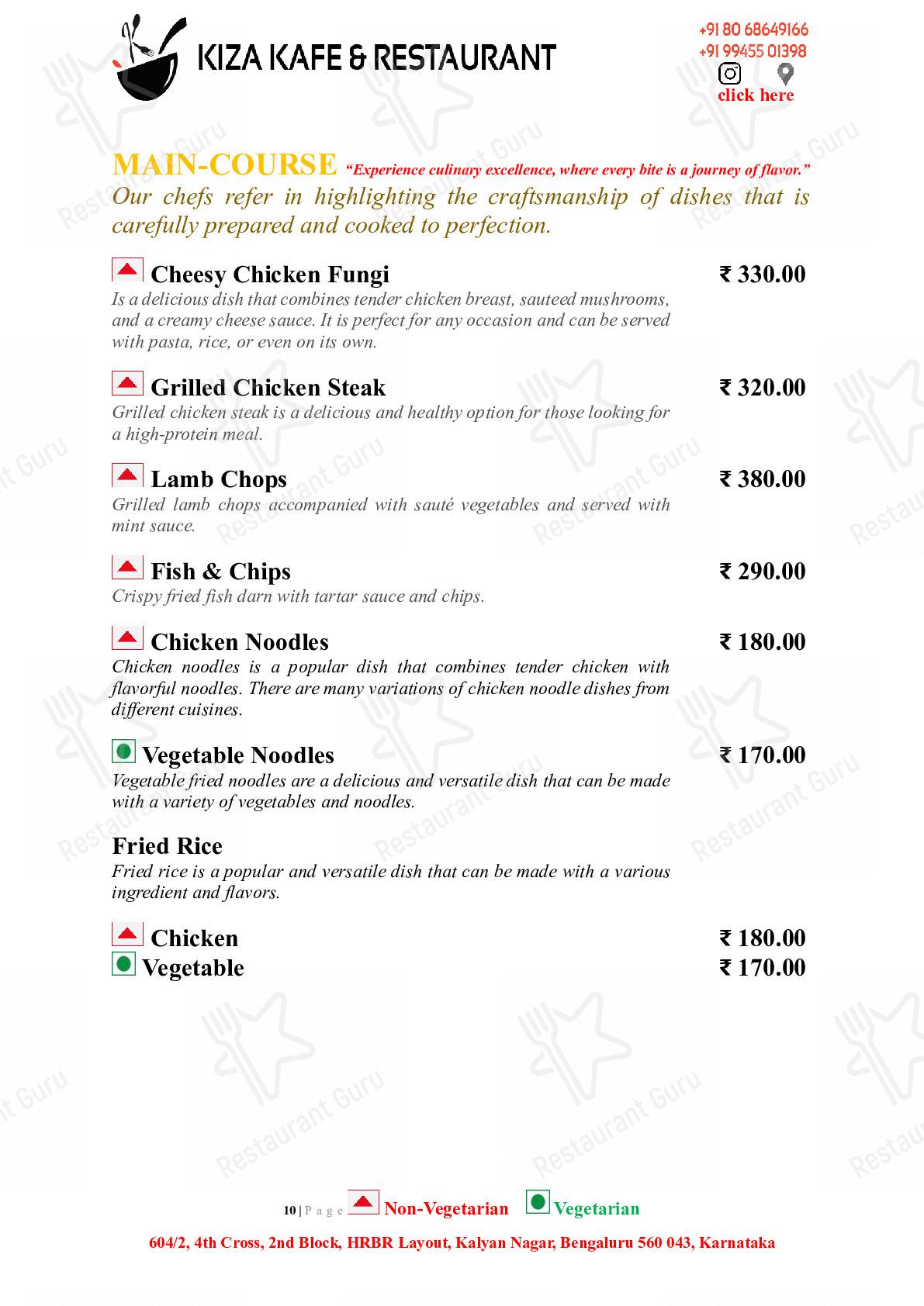 Menu at Kiza Kafe & Restaurant, Bengaluru