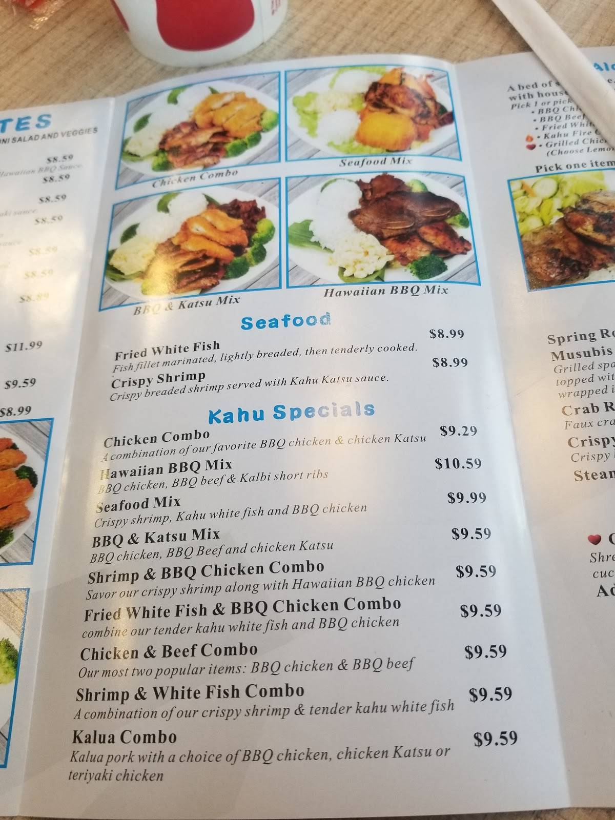 Menu at Kahu Hawaiian BBQ, Phoenix