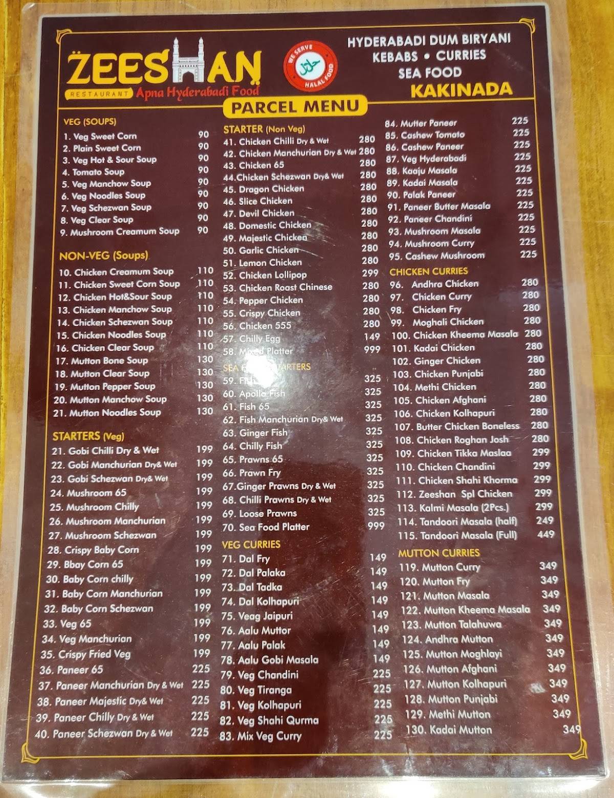 Menu at Zeeshan Restaurant - Apna Hyderabadi Food, Kakinada