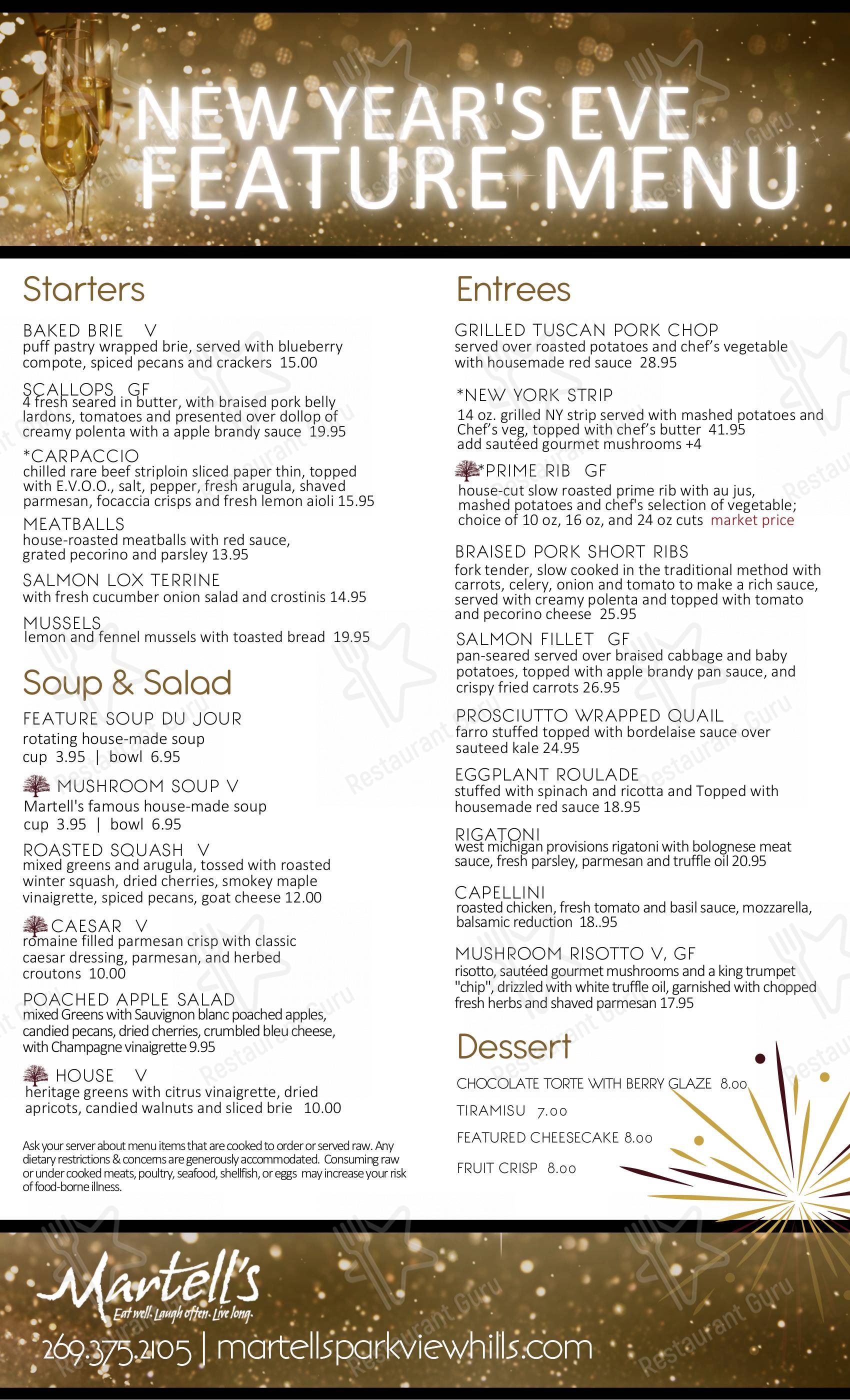 Menu at Martell's restaurant, Kalamazoo