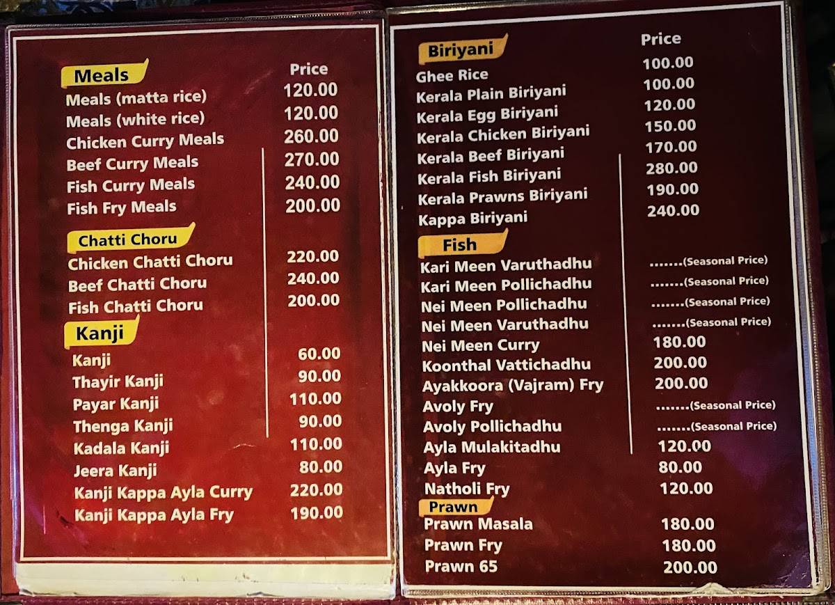 Menu at Kalima Kerala Kitchen Hotel, Chennai, 37