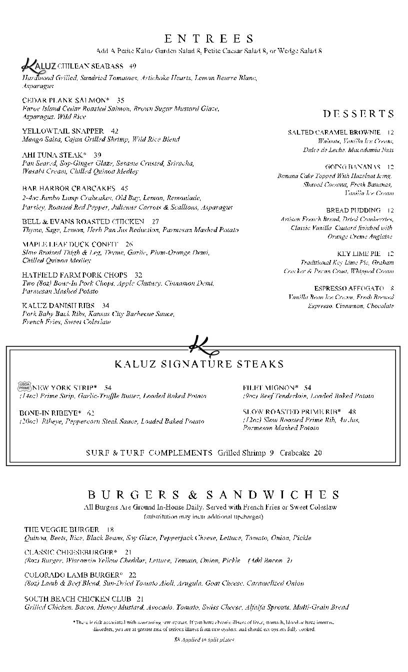 Menu at Kaluz Restaurant Wellington, Wellington