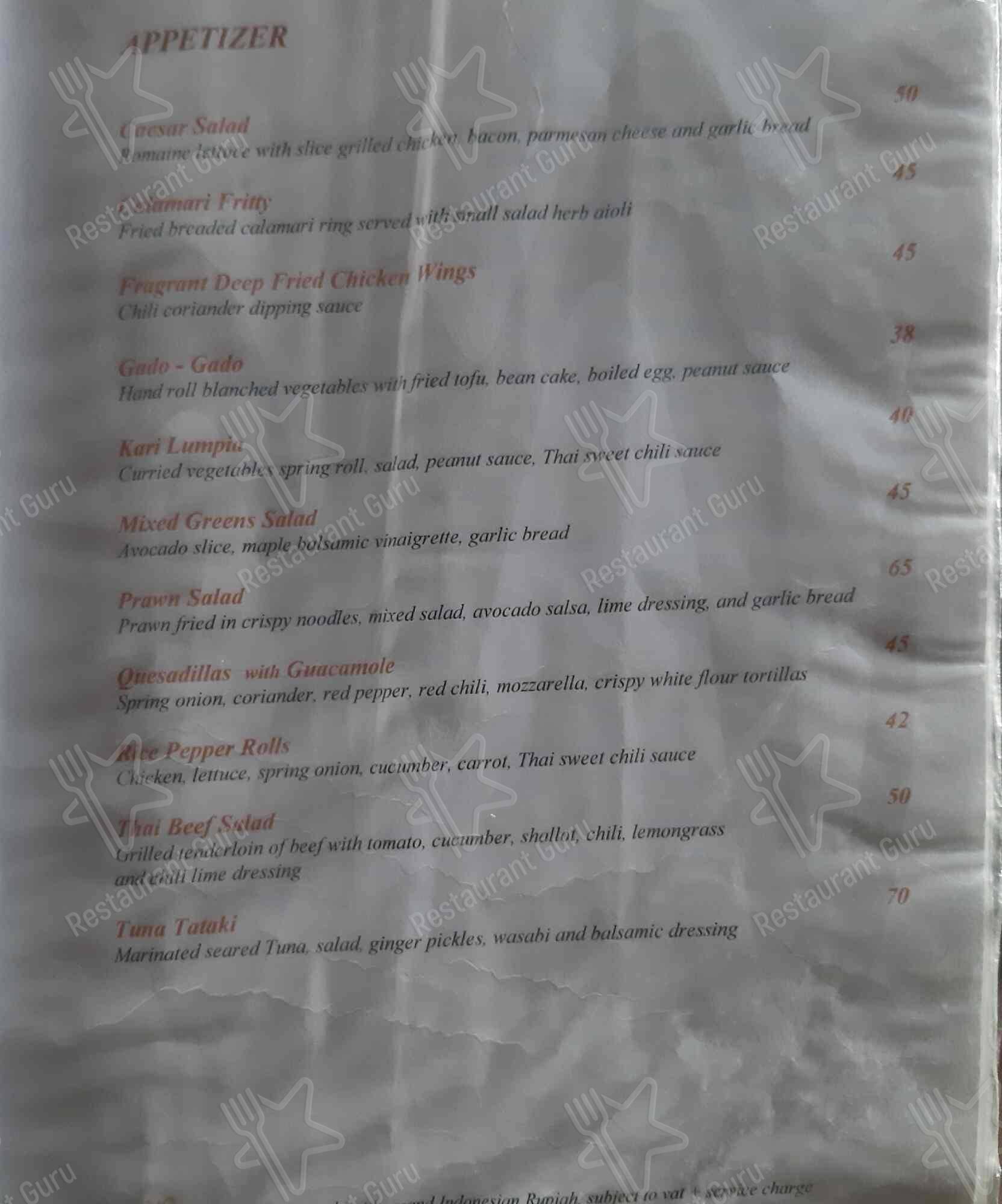 Menu at Kampung Cafe at the Kampung Resort Ubud, Ubud