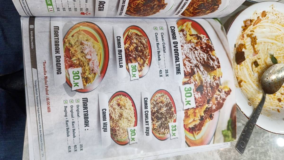 Menu at Kanabu Resto restaurant, Central Jakarta