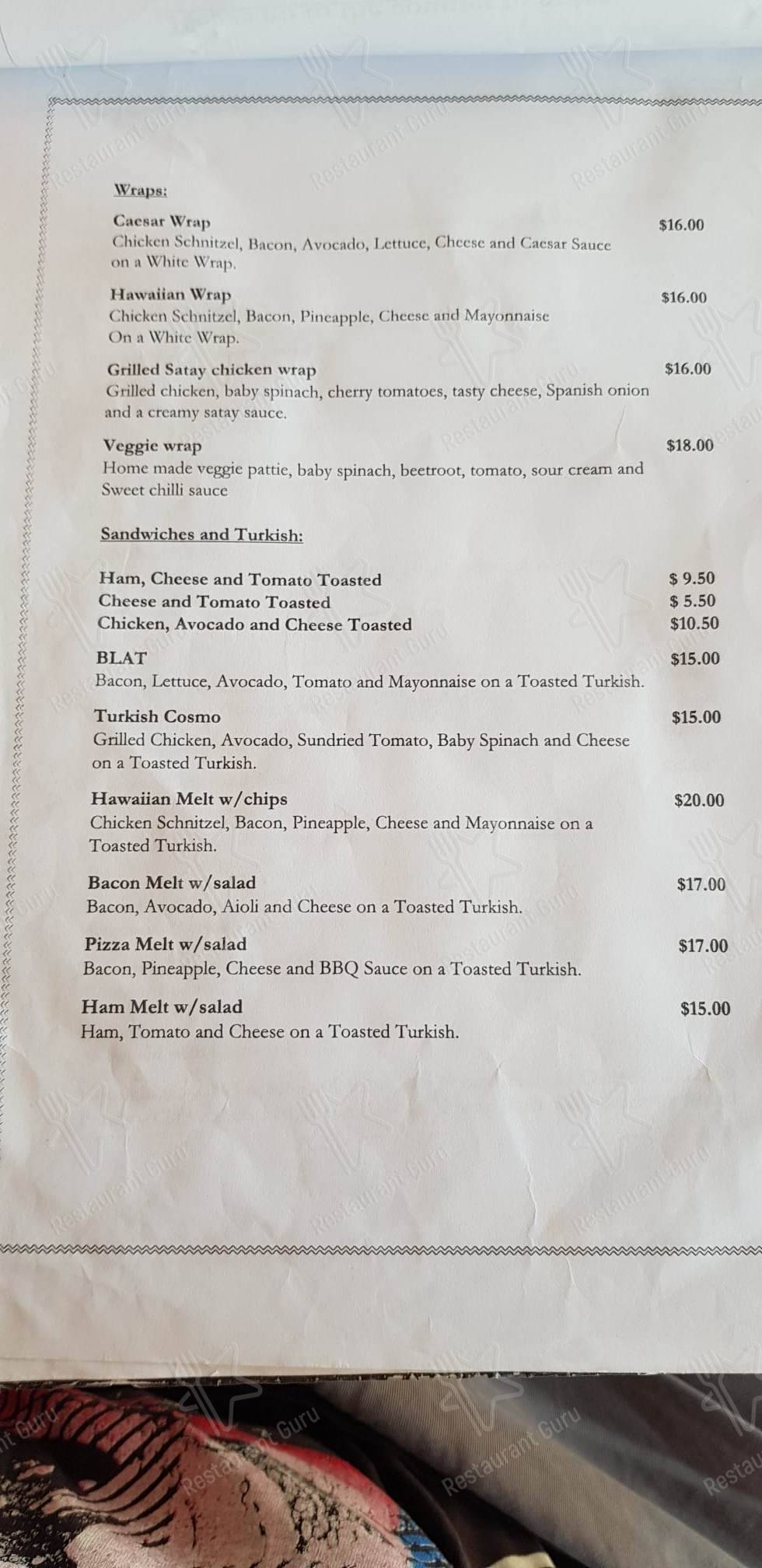 Menu at Passionate Palate cafe, Kanahooka