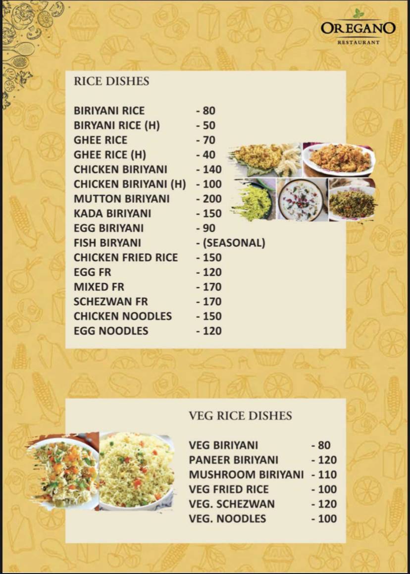 Menu at Oregano Restaurant, Kanhangad