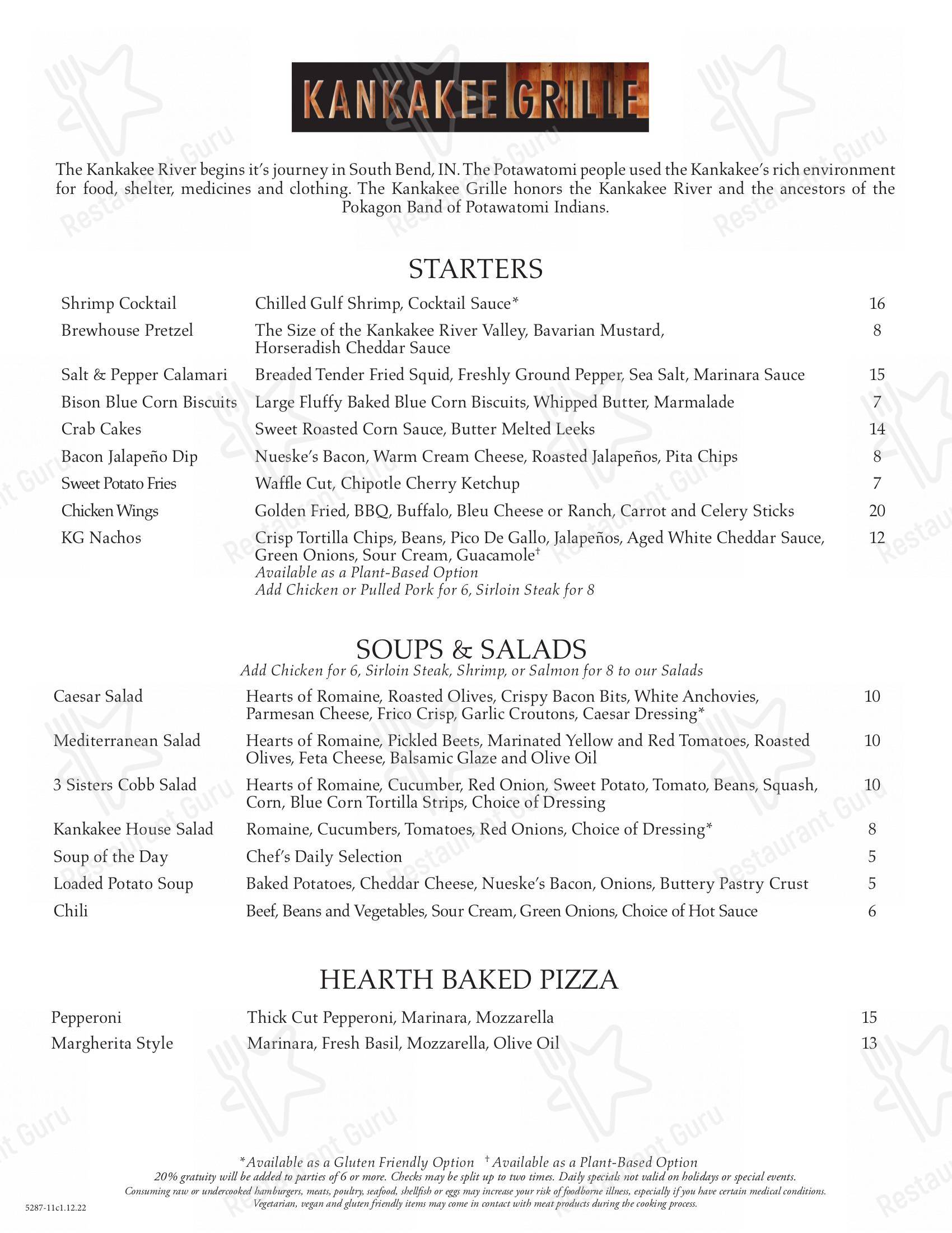 Menu at Kankakee Grille South Bend pub & bar, South Bend