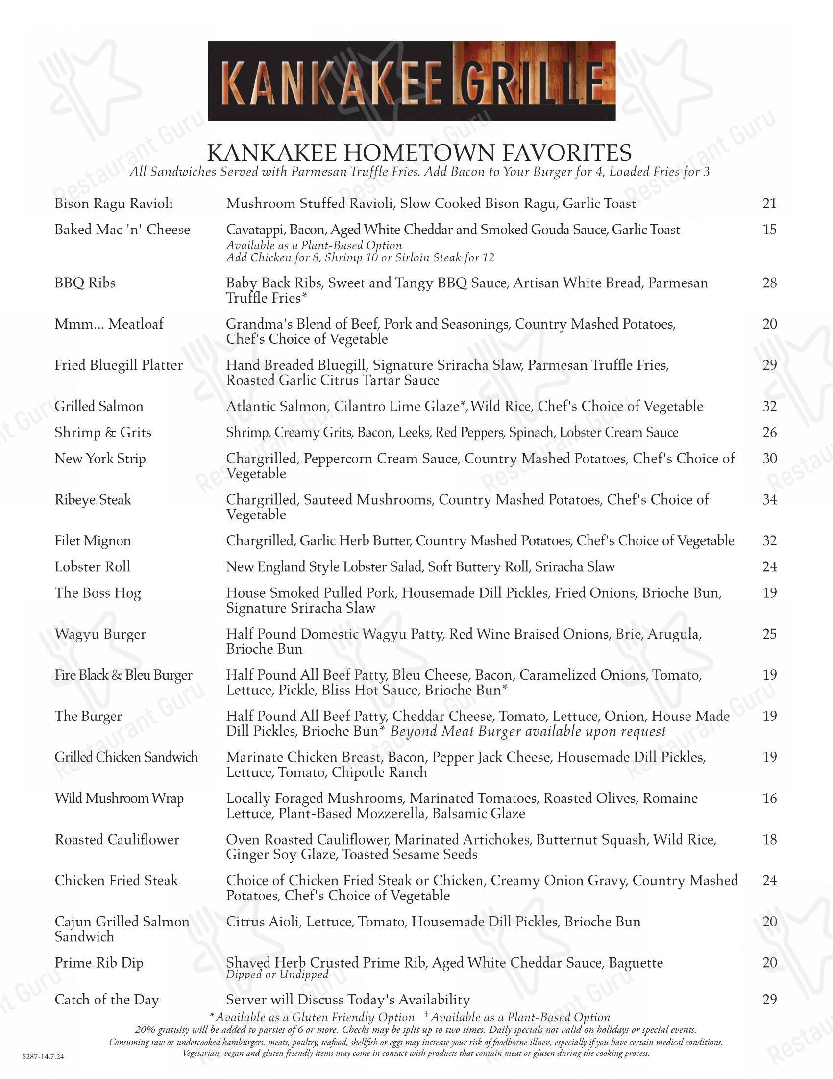 Menu at Kankakee Grille South Bend pub & bar, South Bend
