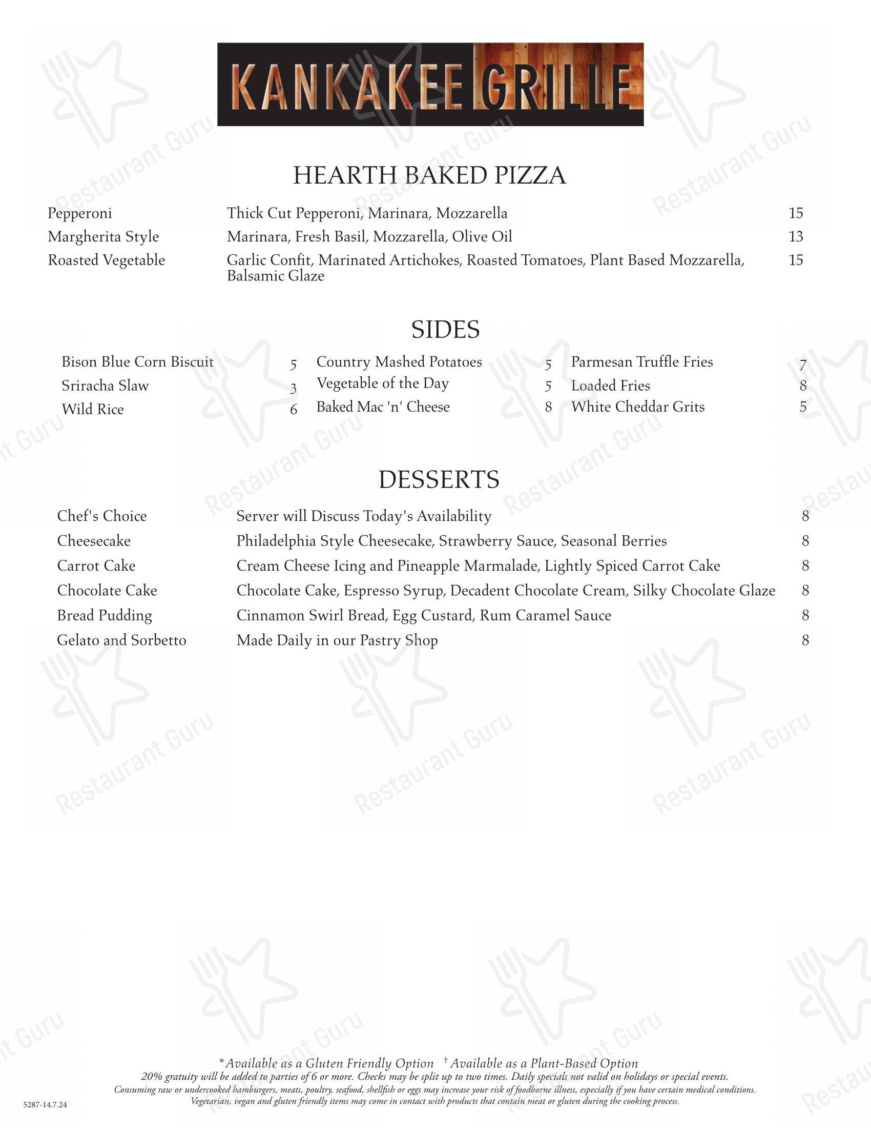 Menu at Kankakee Grille South Bend pub & bar, South Bend