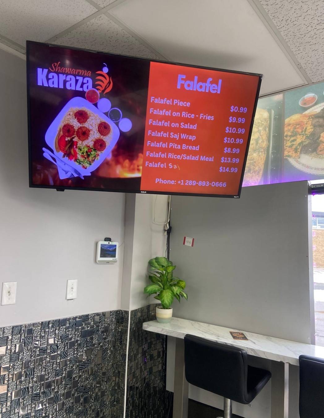 Menu at Karaza Shawarma restaurant, Toronto