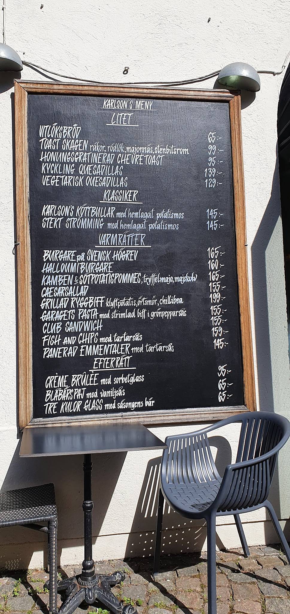 Menu at Karlson's Garage & Bar, Gothenburg