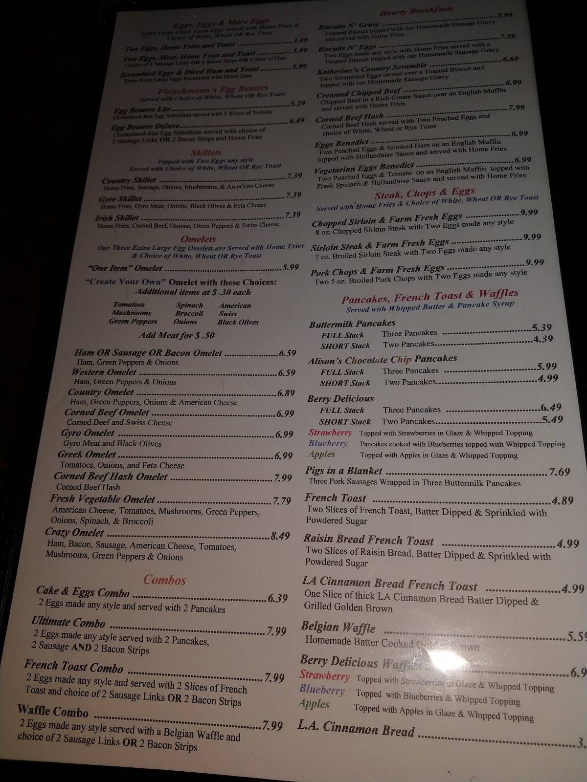 Menu at Katherine's Family Restaurant, Cleveland