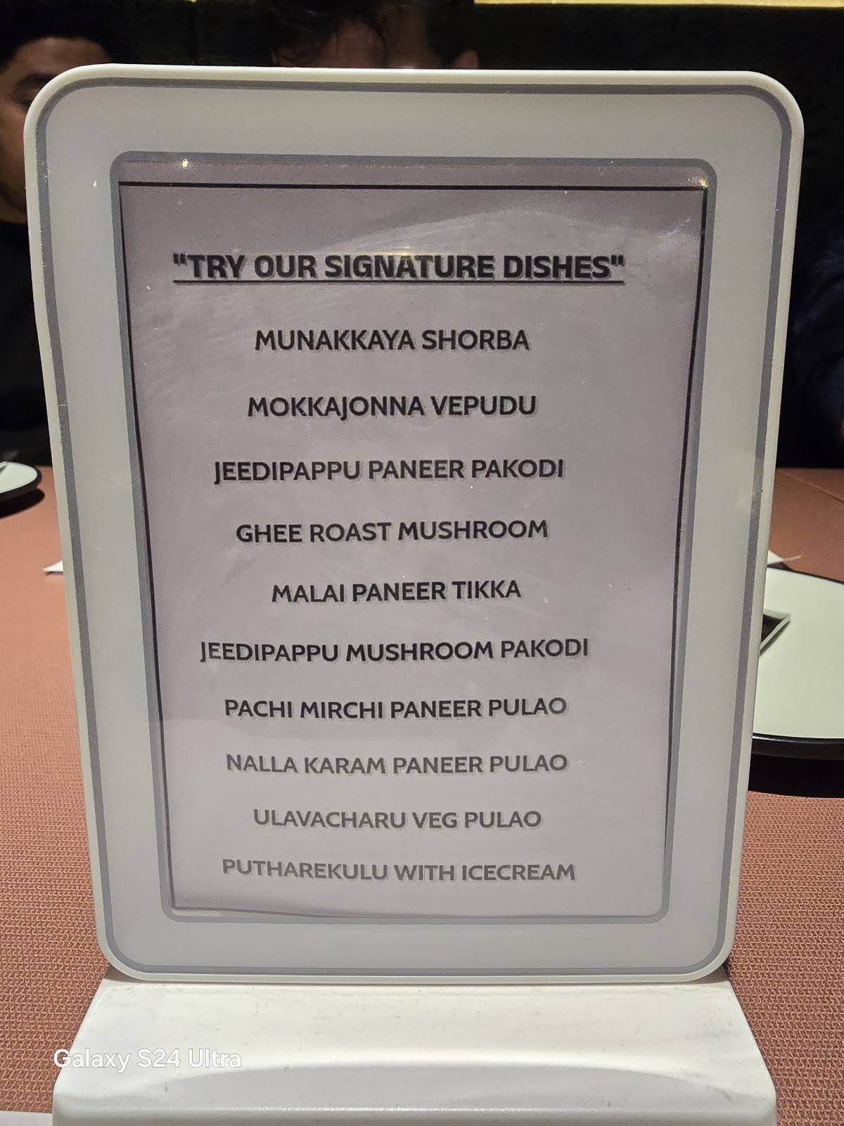 Menu at Kavyam - The Telugu Table, Hyderabad