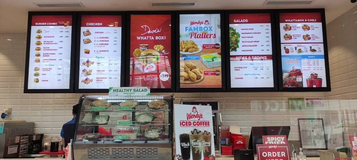 Menu at Wendy's restaurant, Kawit