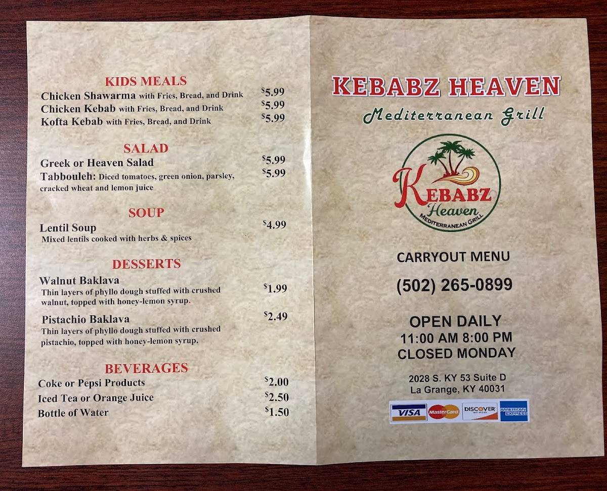 Menu at Kebabz Heaven restaurant, La Grange