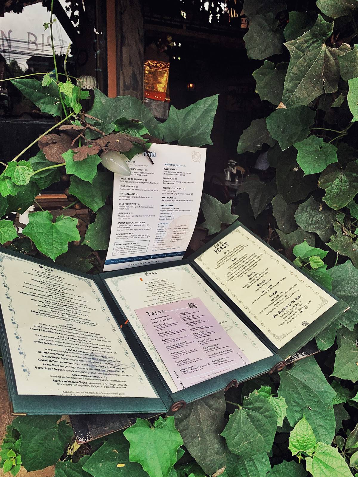 Menu at Kebun Bistro fast food, Ubud