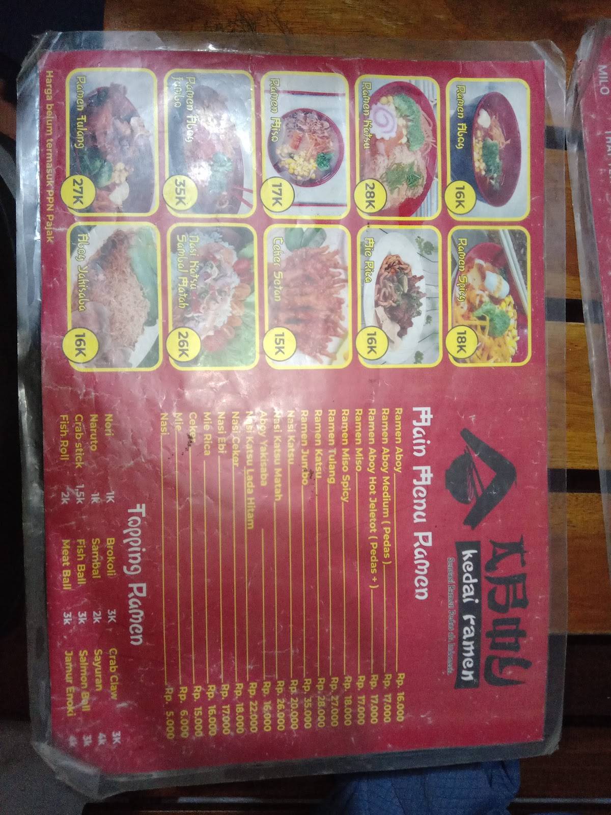 Menu at Kedai Ramen Aboy - Cimahi restaurant, Cimahi, Jl. Kolonel ...