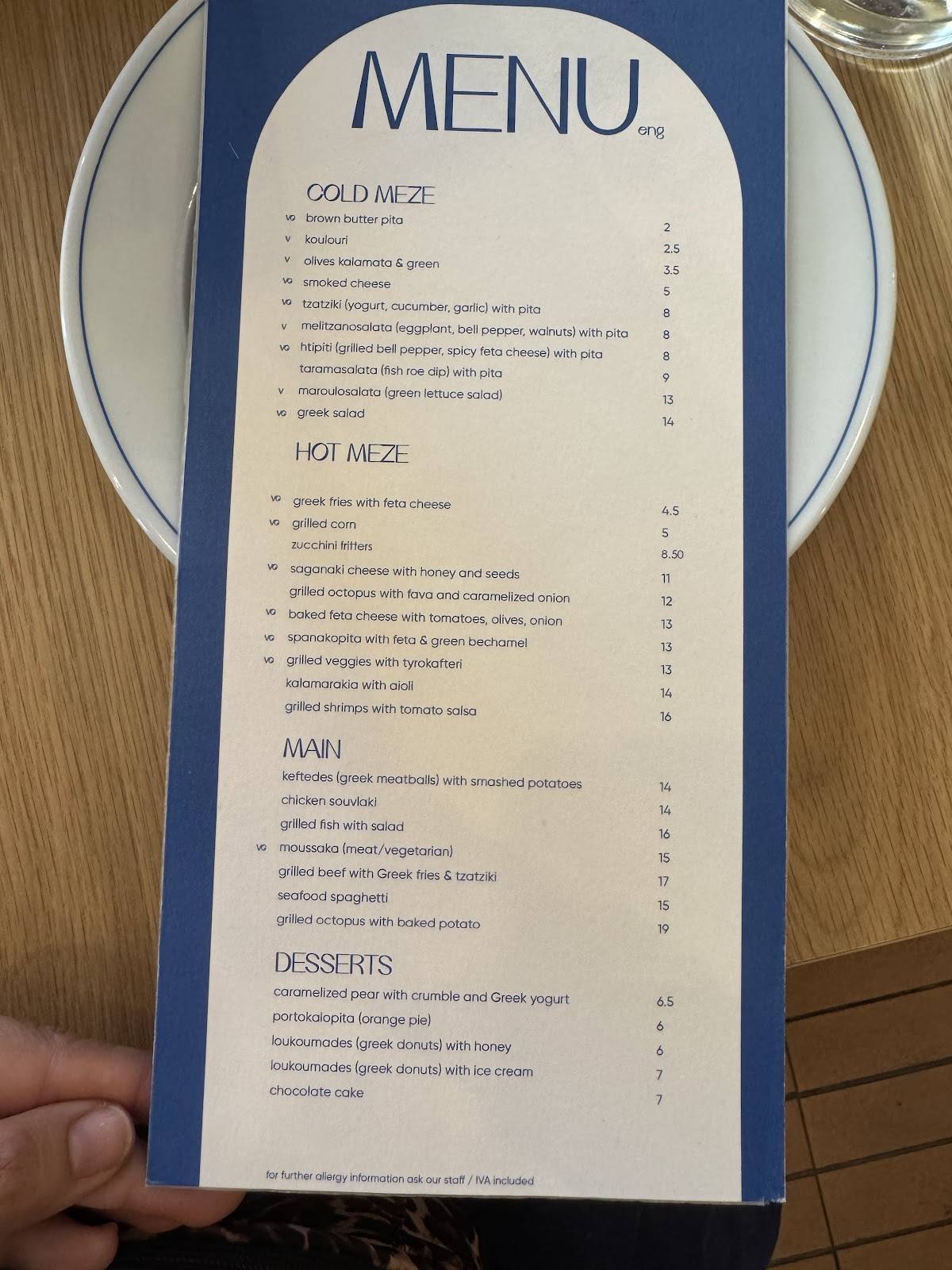 Menu em Kefi Greek Bistro restaurante, Lisboa