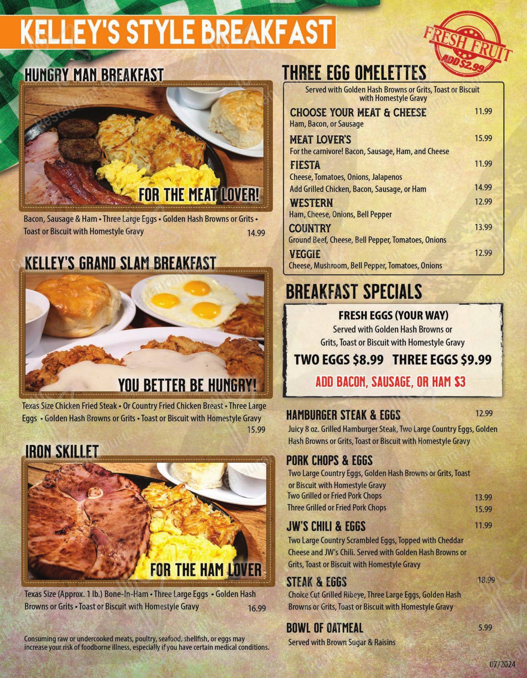 Menu at Kelley’s Country Cookin restaurant, Alvin, TX-35