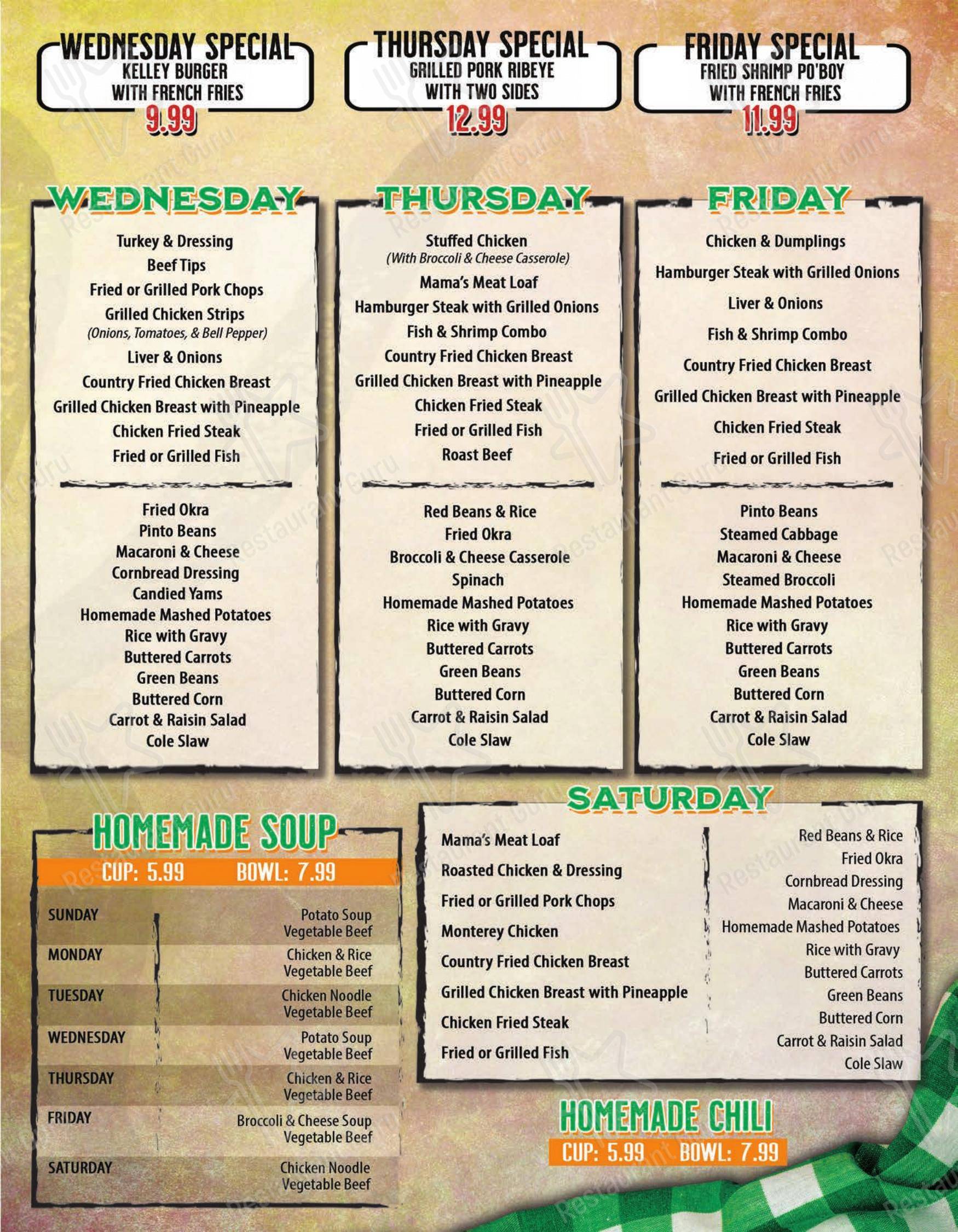 Menu at Kelley’s Country Cookin restaurant, Alvin, TX-35
