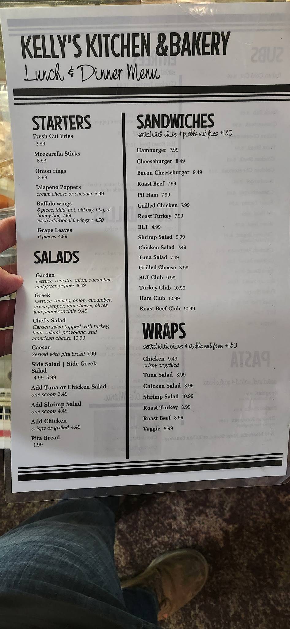 Menu at Kelly's Kitchen and Bakery, Middle River, Eastern Ave