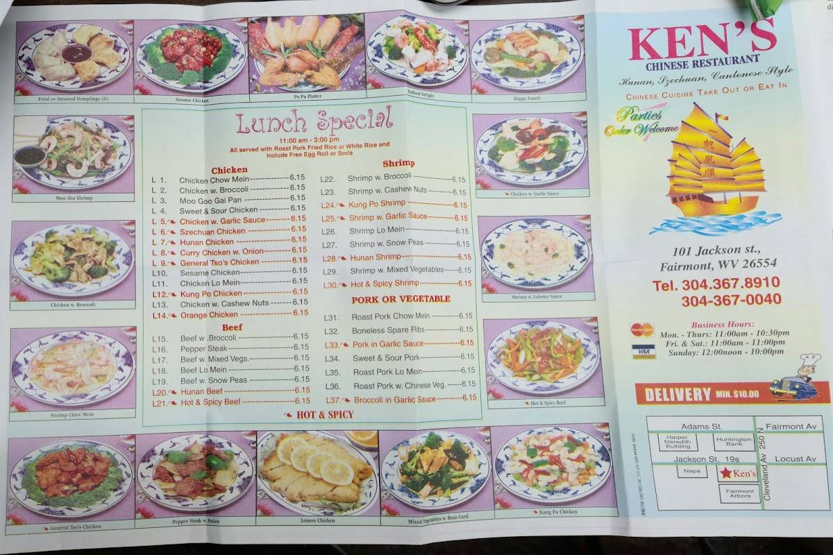 Menu at Ken's restaurant, Fairmont