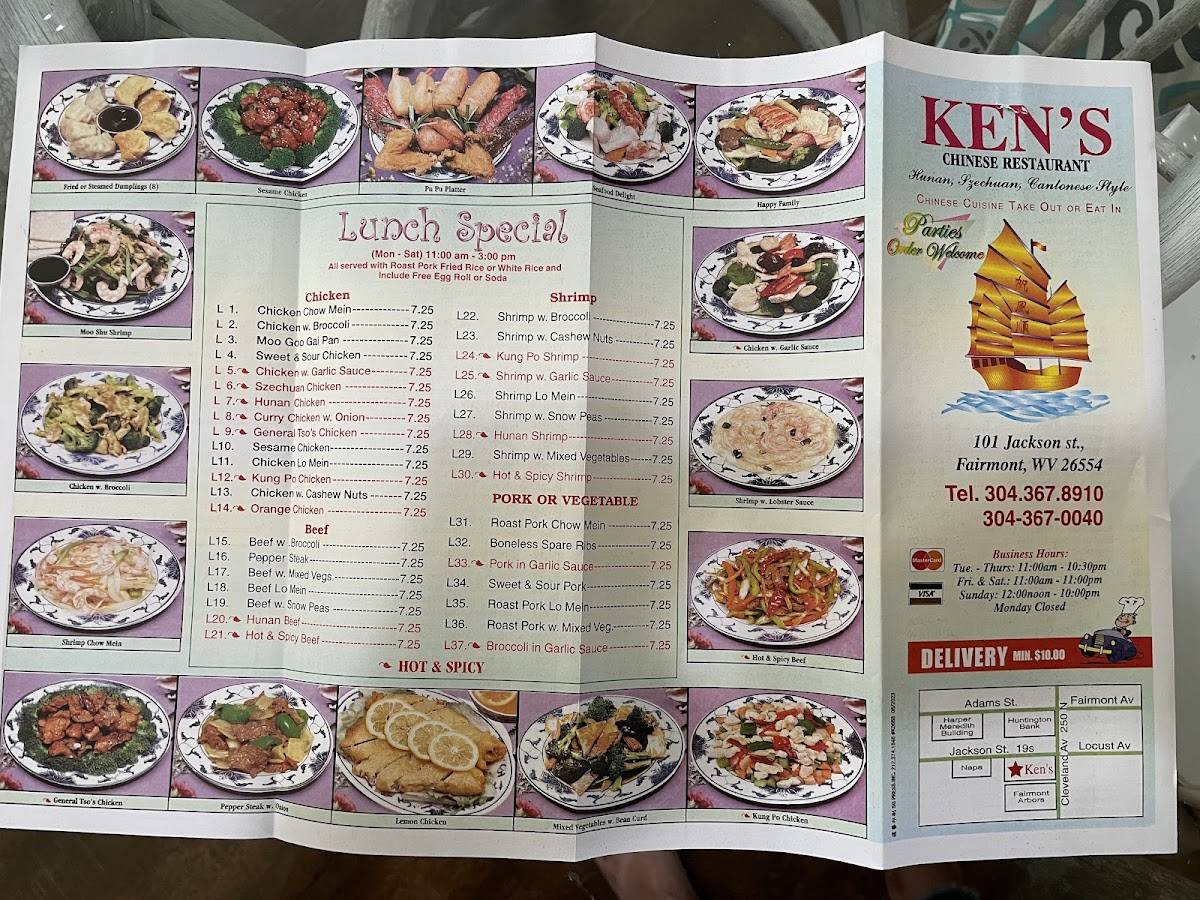 Menu at Ken's restaurant, Fairmont