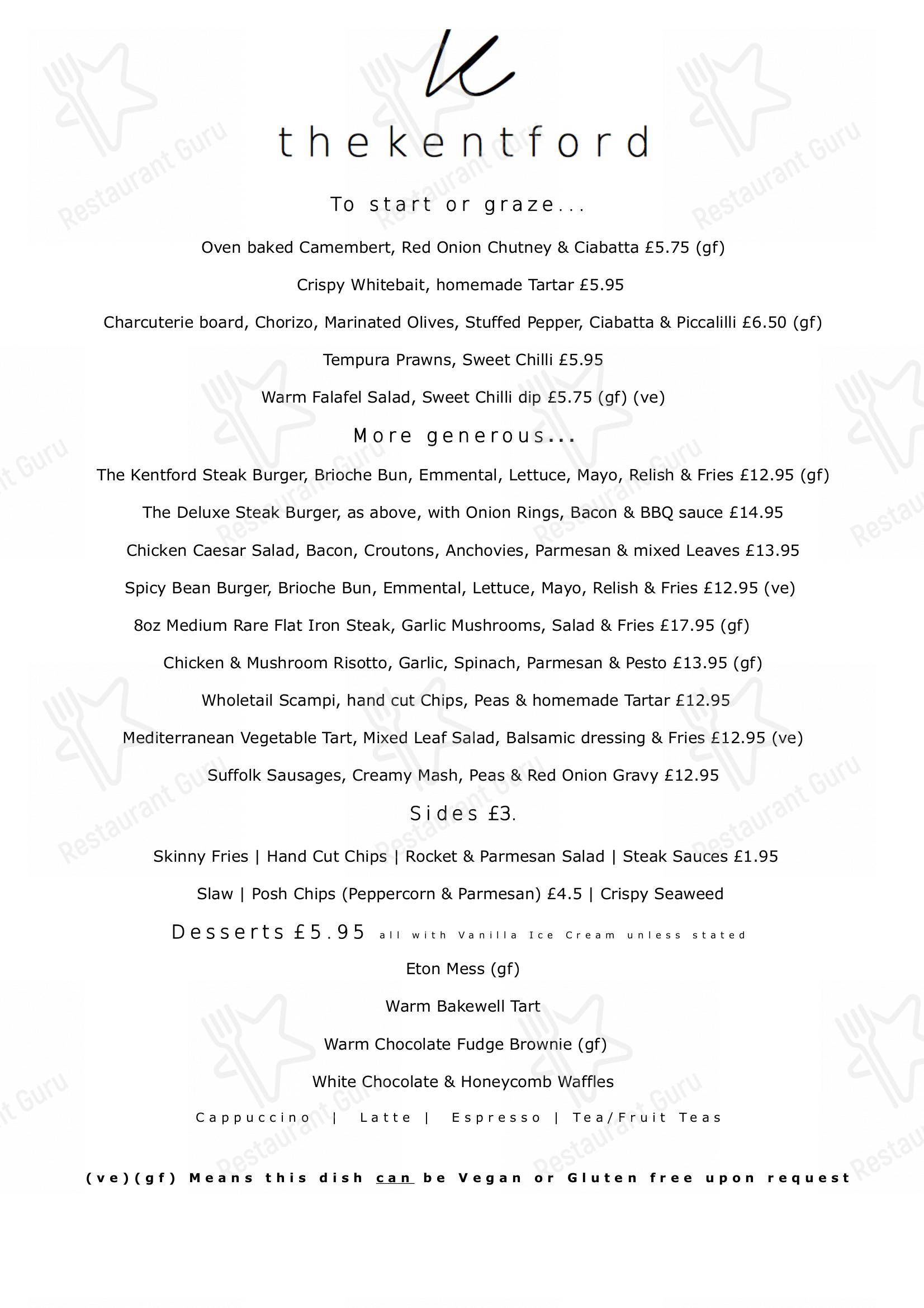 Menu at Kentford at Newmarket pub & bar, Gazeley