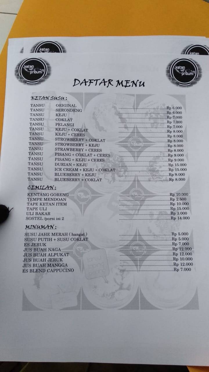 Menu at Ketan Susu Pribumi cafe, Bekasi Regency