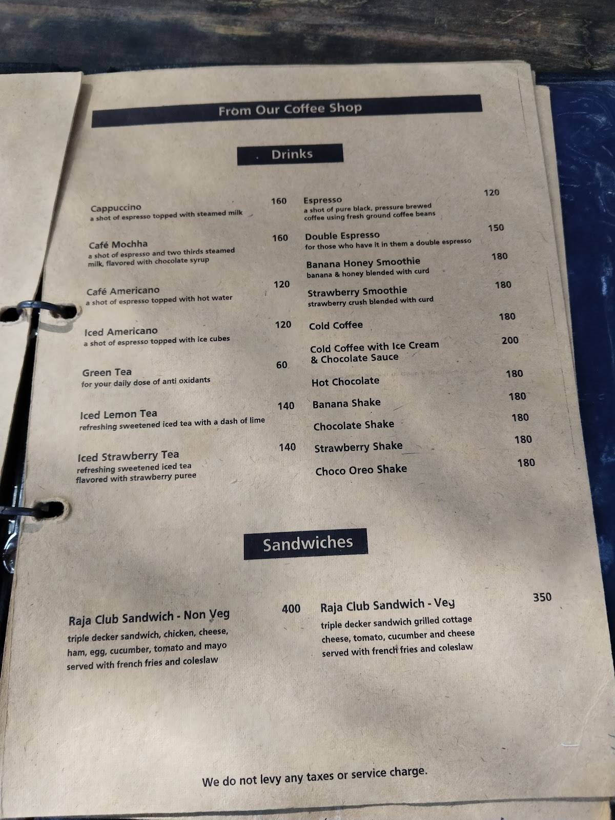 Menu at Raja Cafe Restaurant, Khajuraho