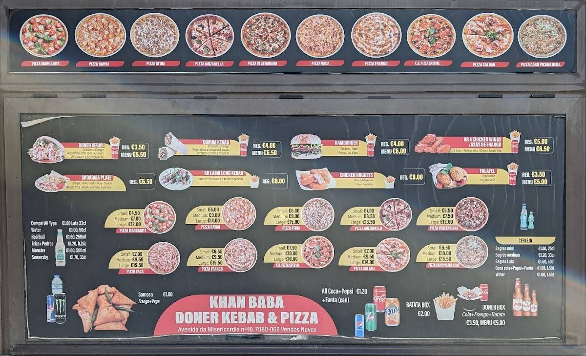 Menu em Khan baba doner kebab & pizza restaurante, Vendas Novas