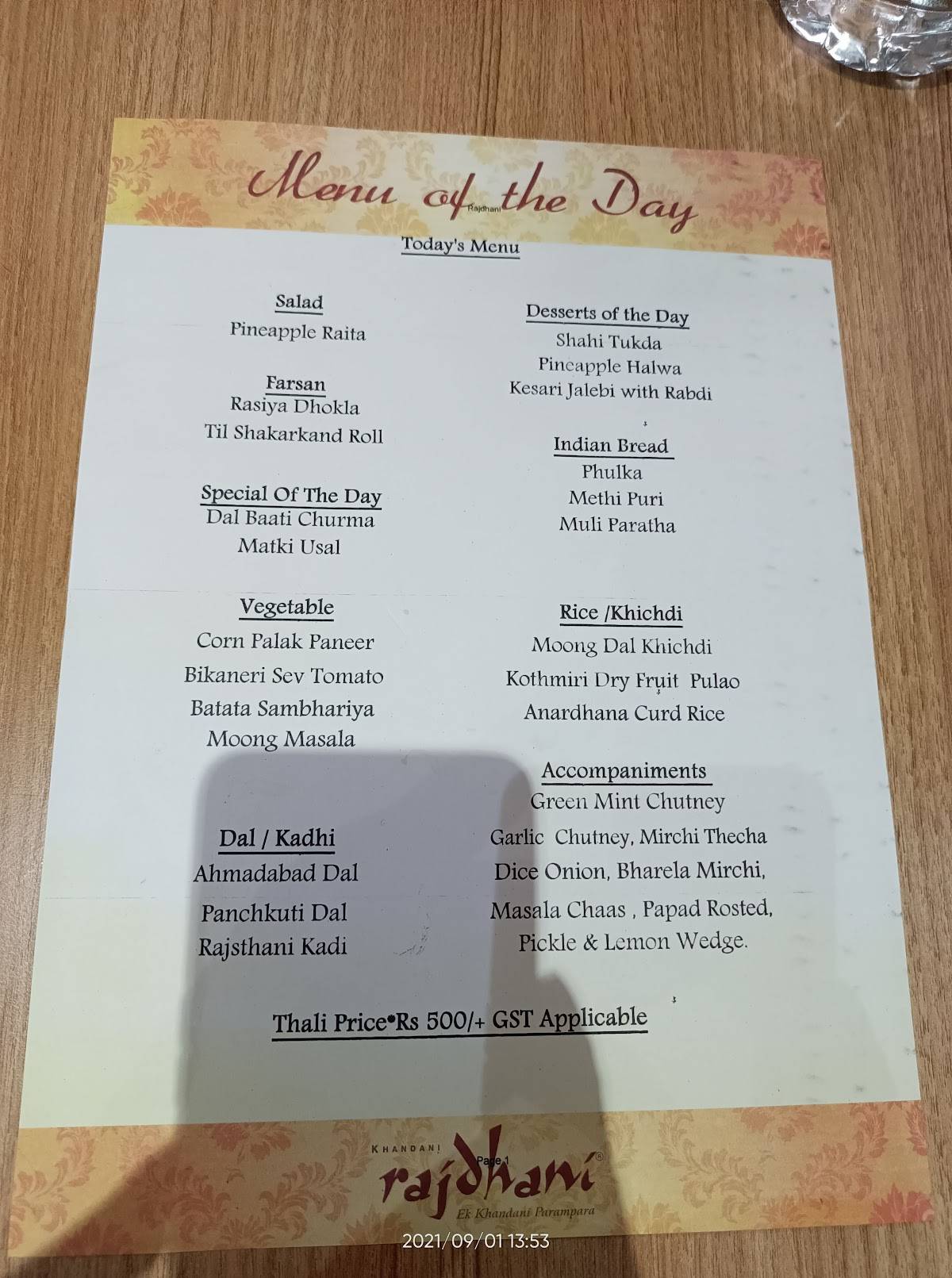 Menu at Khandani Rajdhani, Bengaluru, Level - 2