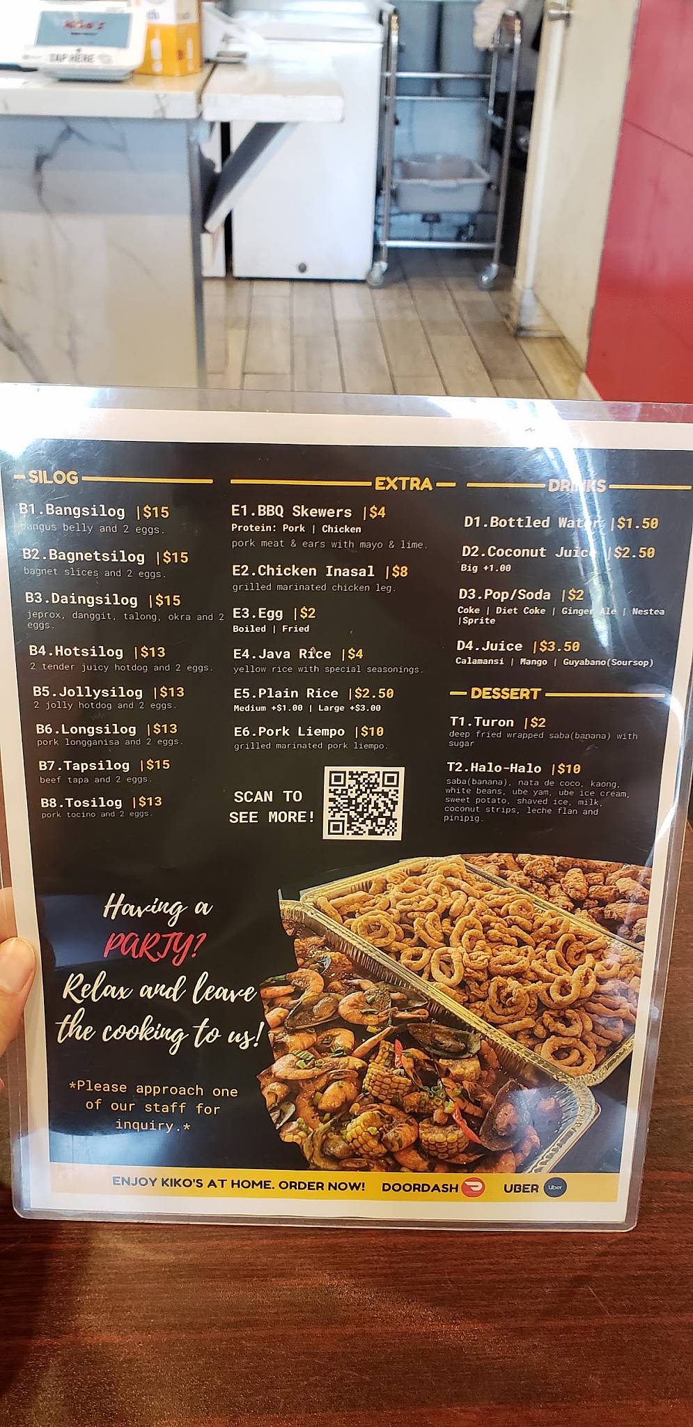 Menu at Kiko's fast food, Toronto