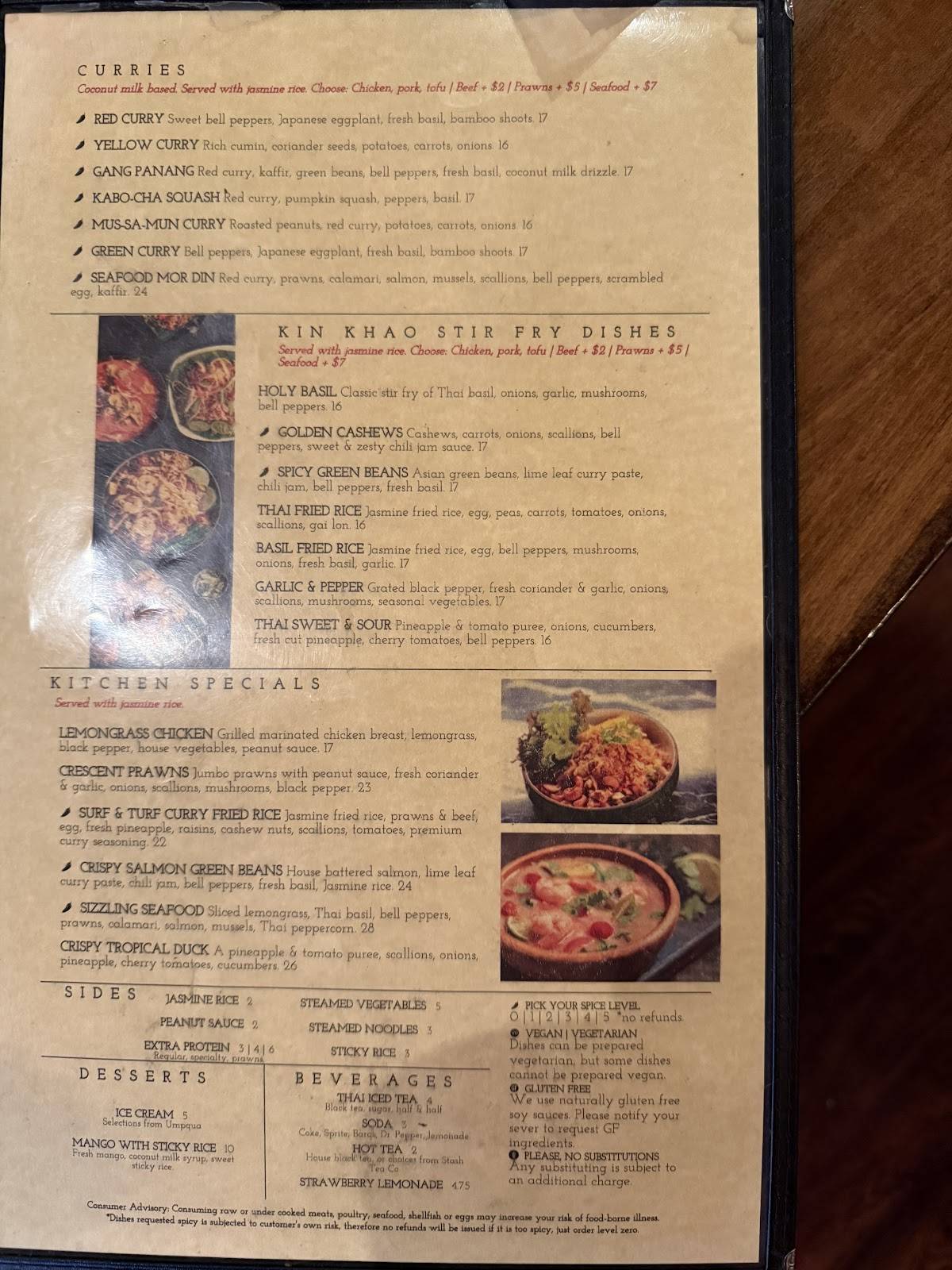 Menu at Kin Khao restaurant, San Francisco