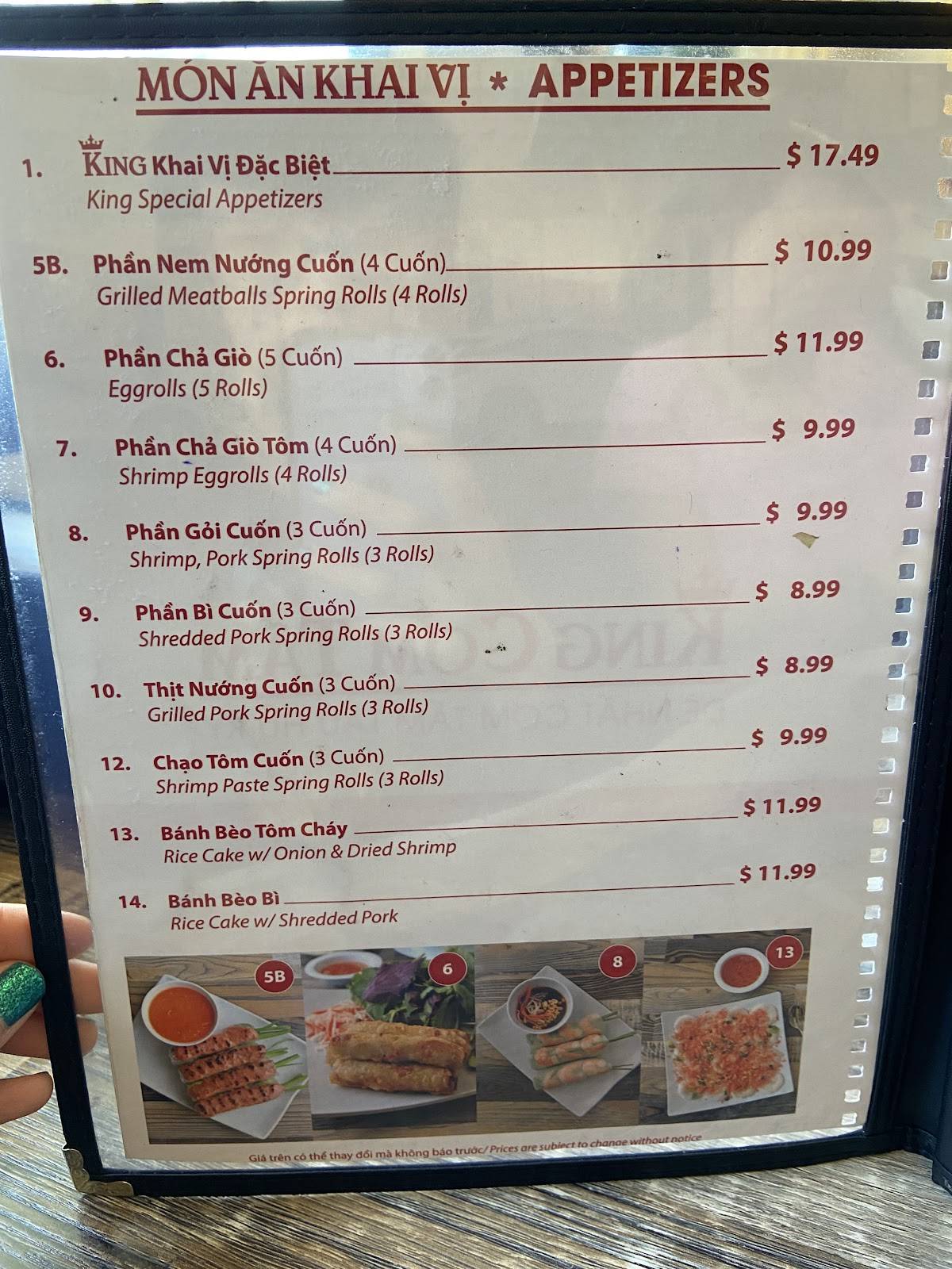 Menu at King Com Tam restaurant, San Gabriel, 120 E Valley Blvd Suite I & J