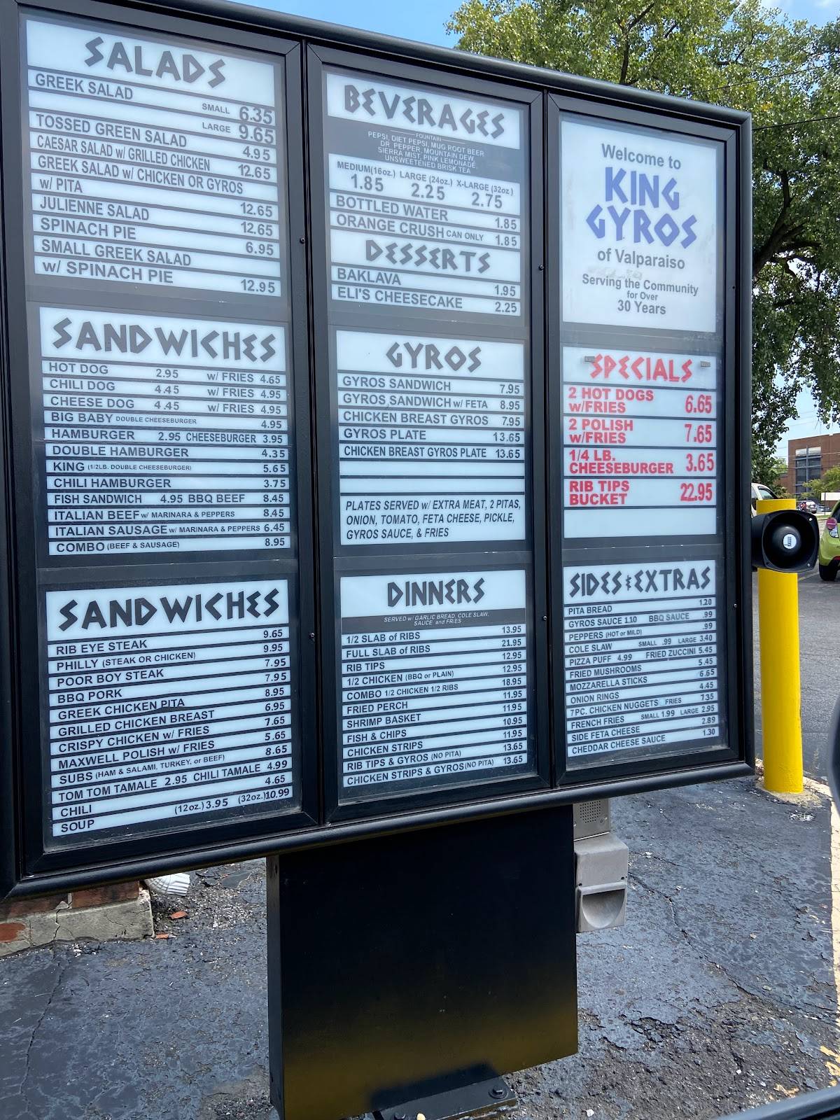 Menu at King Gyro's fast food, Valparaiso
