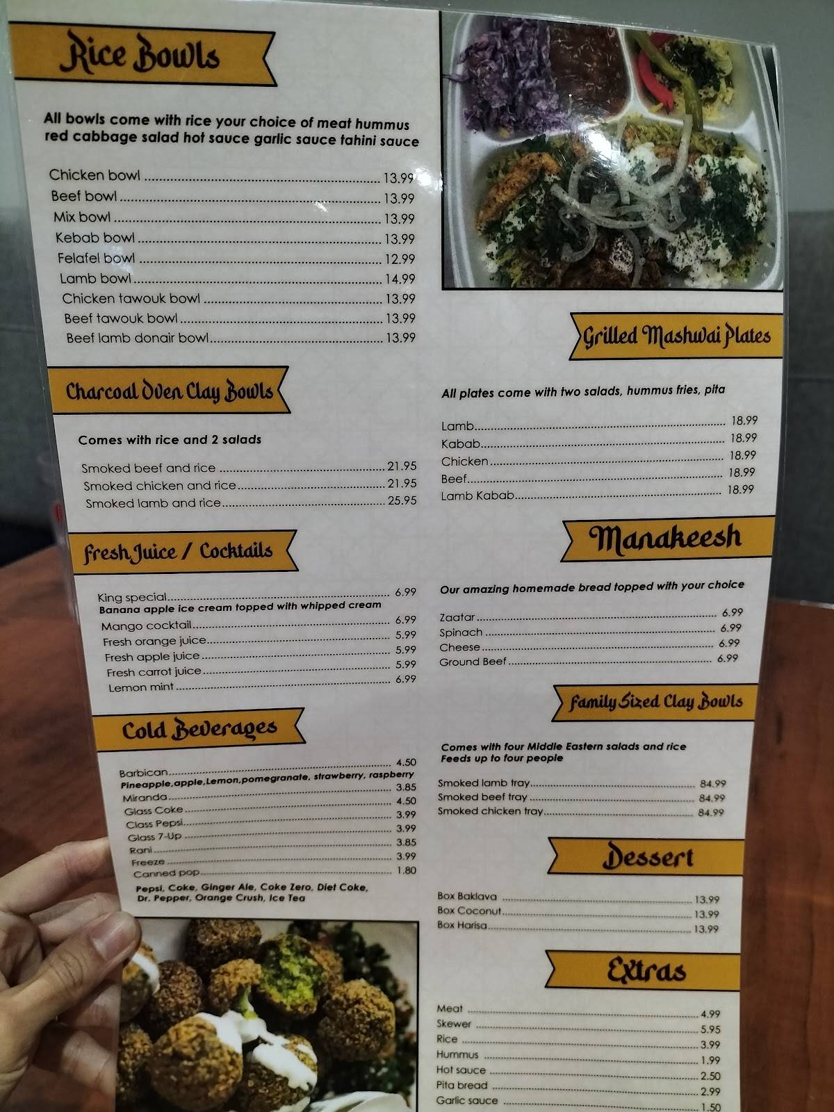 Menu at Kings Restaurant Middle Eastern Cuisine, Winnipeg, Portage Ave